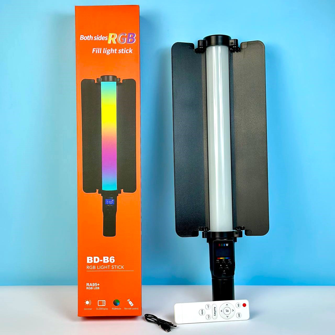 Портативна двостороння Led лампа BD-B6 RGB Light Stick з пультом, Ra95 ...