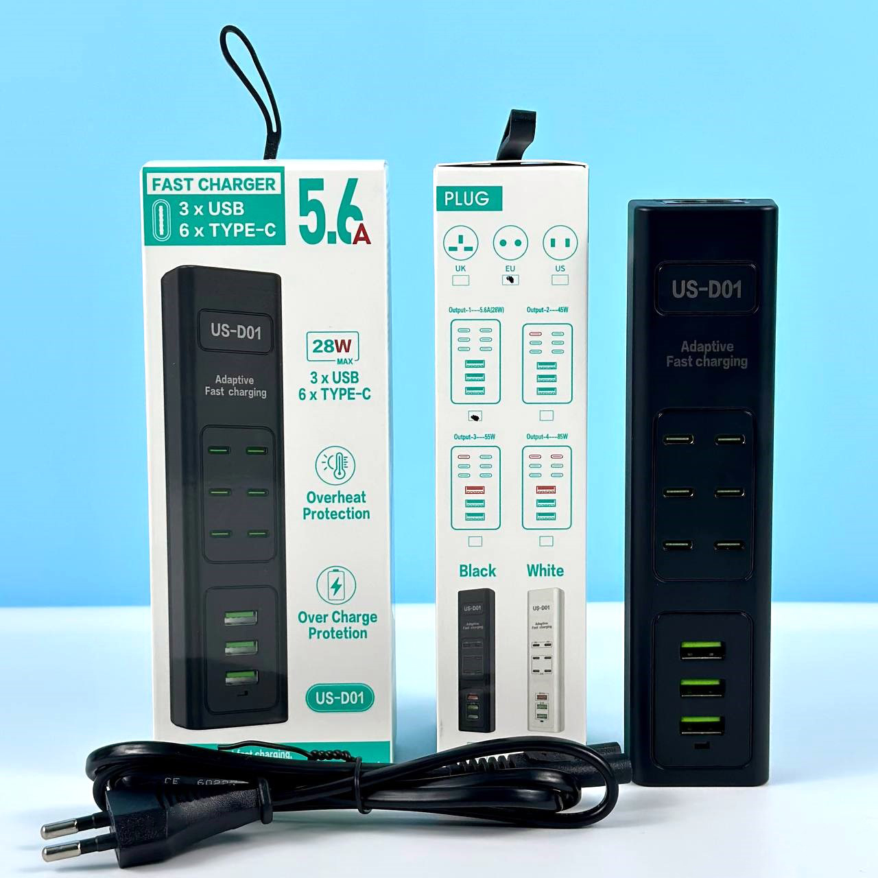 Мережевий зарядний пристрій US-D01 PD28W+28W від розетки 1m