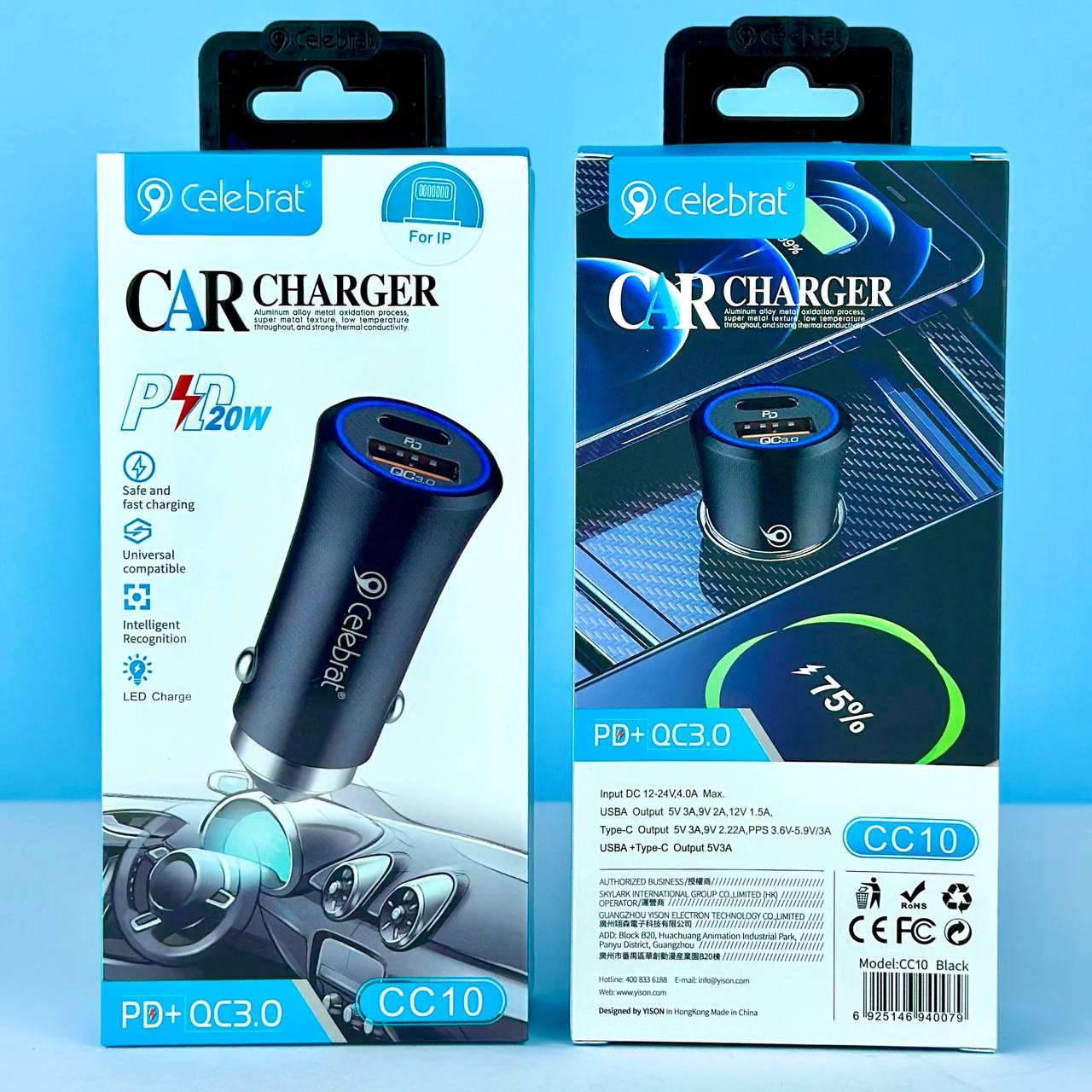 Автомобільний зарядний пристрій Celebrat CC-10 PD20W Lightning