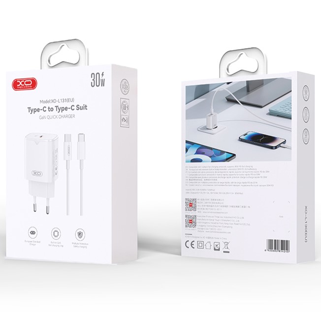 Мережевий зарядний пристрій XO L131 GaN PD30W Type-C to Type-C