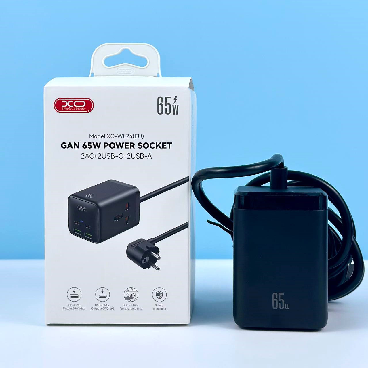 Мережевий подовжувач XO WL24 Nitride GaN PD65W+30W 2 розетки 1.5m